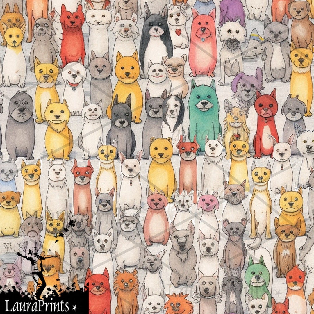 Clipart Dogs, Seamless Pattern Digital Papers, Digital Download ...