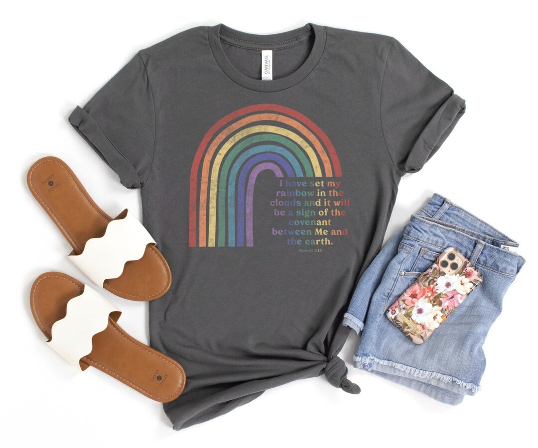 Seven Color Christian Rainbow Shirt With Genesis 9:13, Christian ...