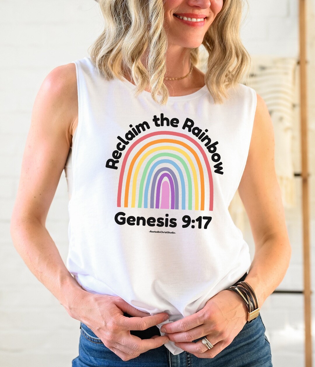 Rainbow Christian Muscle Tank Top: Ladies' Christian Shirt - Etsy