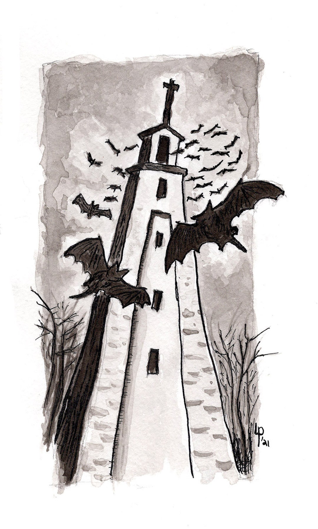 Bats in the Belfry Original Ink Drawing - Etsy