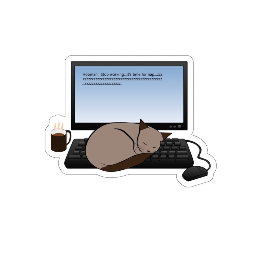 Best Time for a Cat Nap Sticker | Cat on Laptop | Work From Home Decor ...