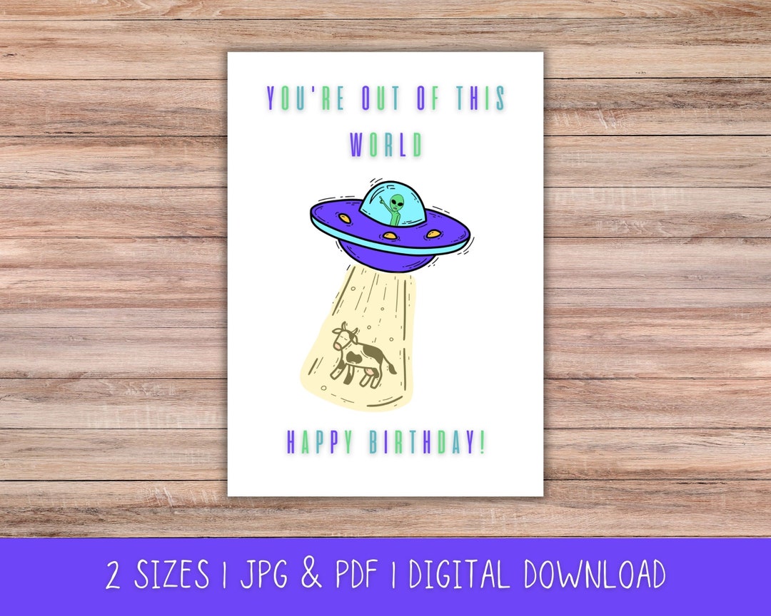 Printable Birthday Card Out of This World UFO PDF JPG Digital Download ...