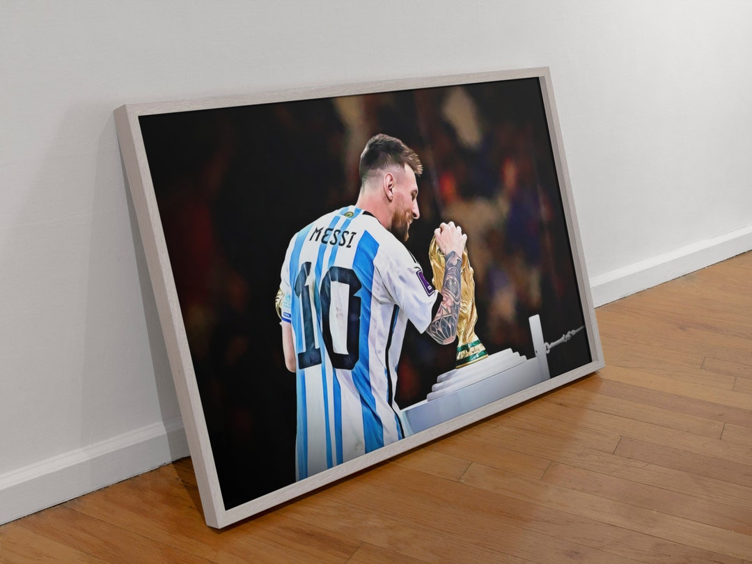 Lionel Messi Lifts World Cup Landscape Painting Digital Print Campeón ...