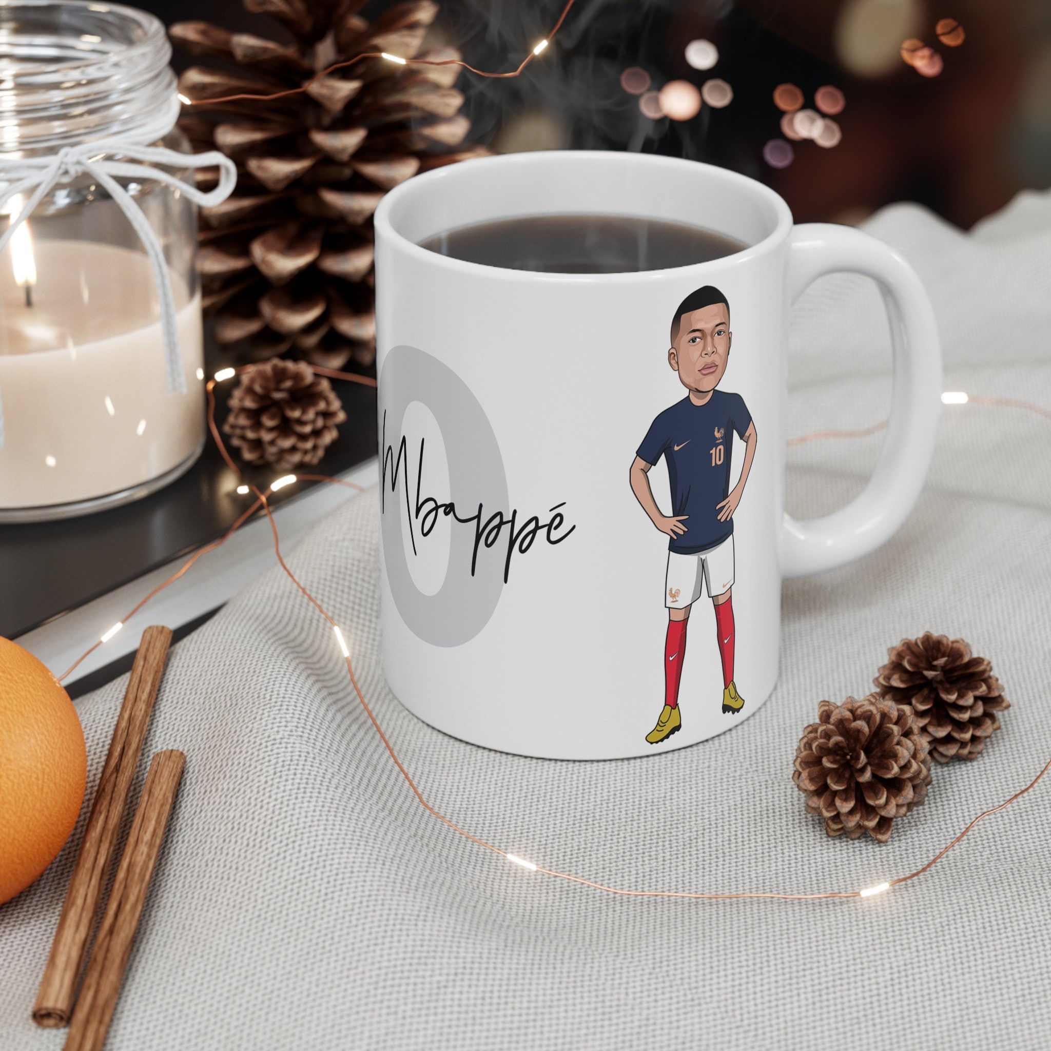 Kylian Mbappé | France Caricature Mbappe White Mug | 2022 World Cup ...