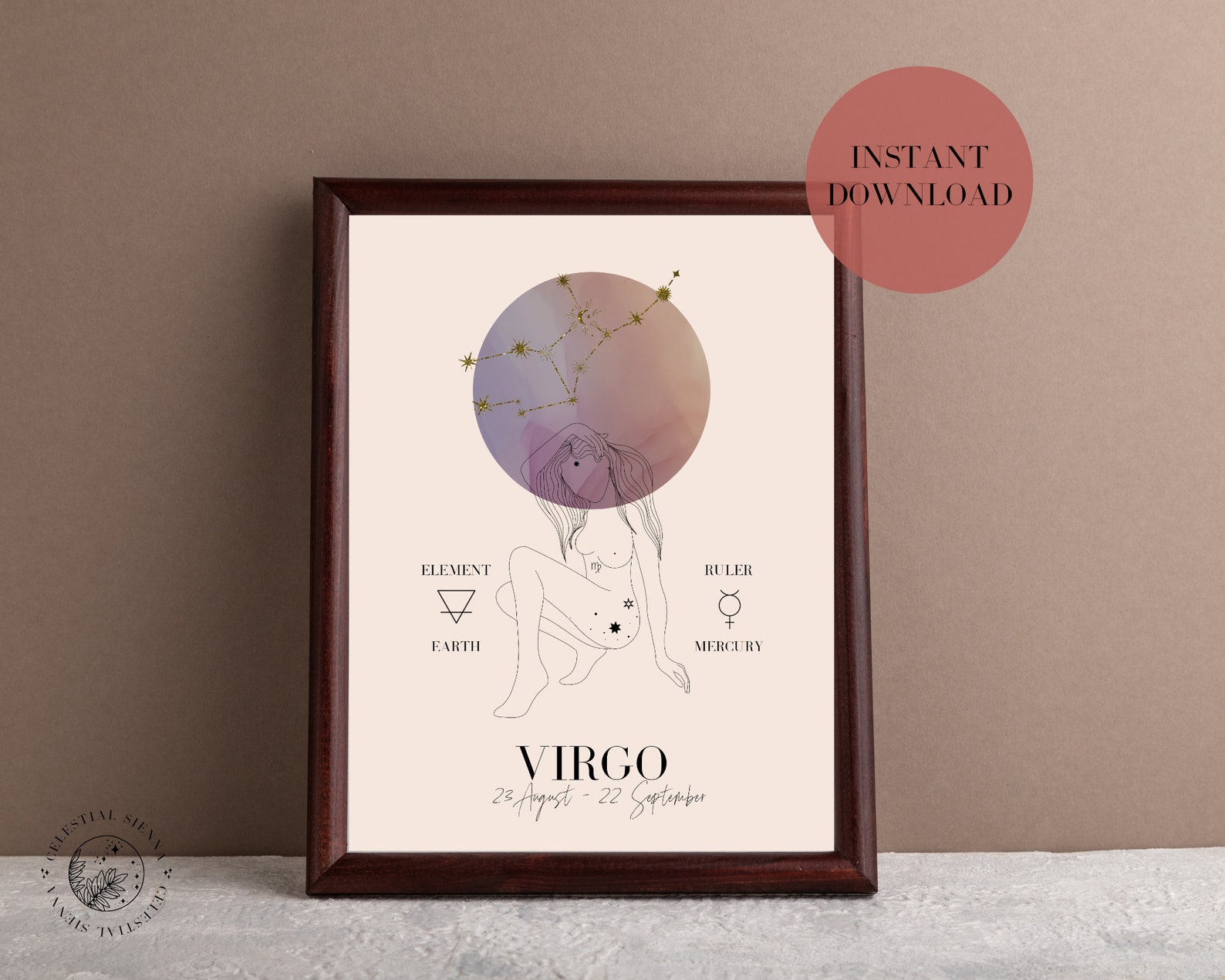 Virgo Zodiac Star Sign Printable Download Zodiac Gift Gift for Her ...