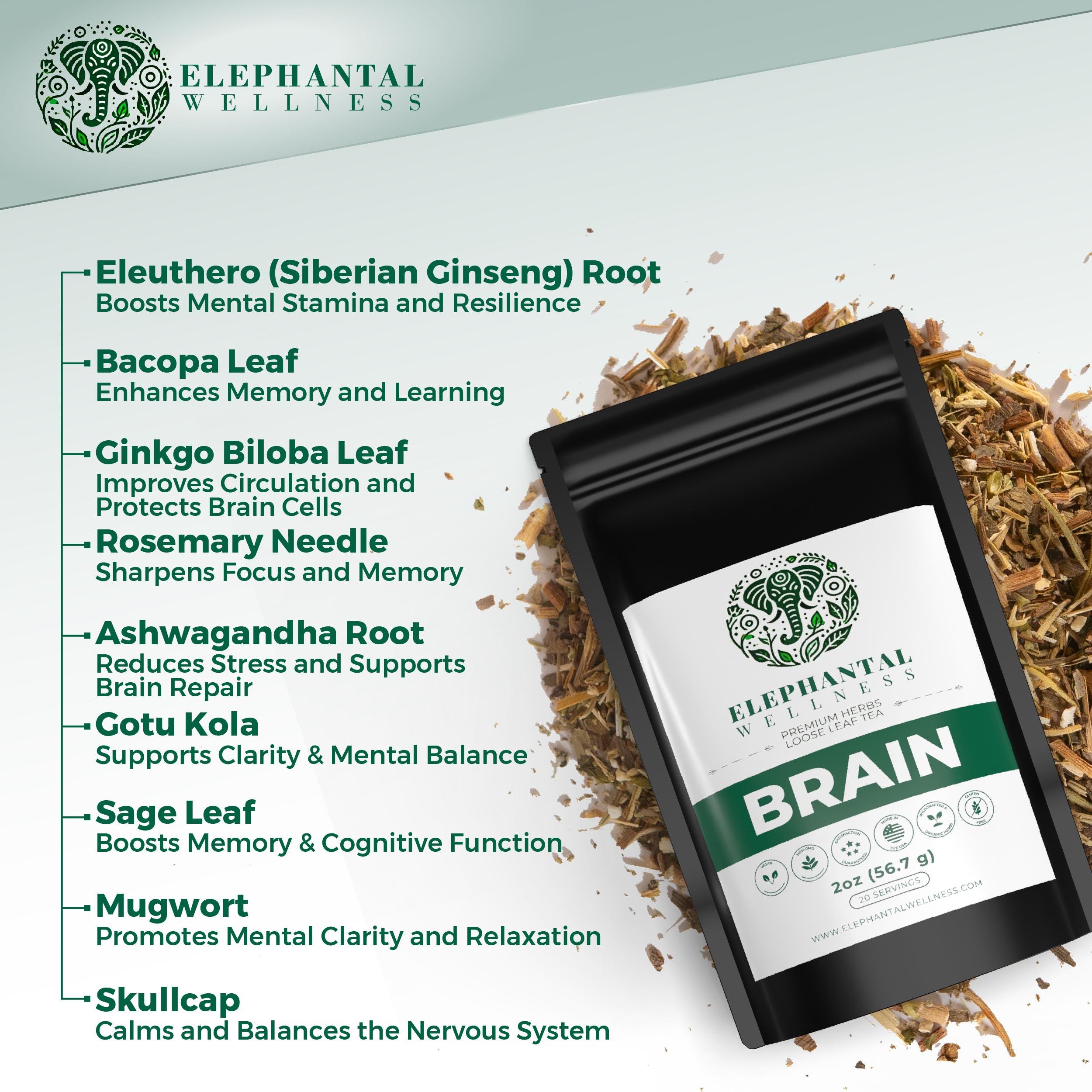 Organic Healthy Brain Tea - Herbal Blend With Ashwagandha, Ginkgo ...
