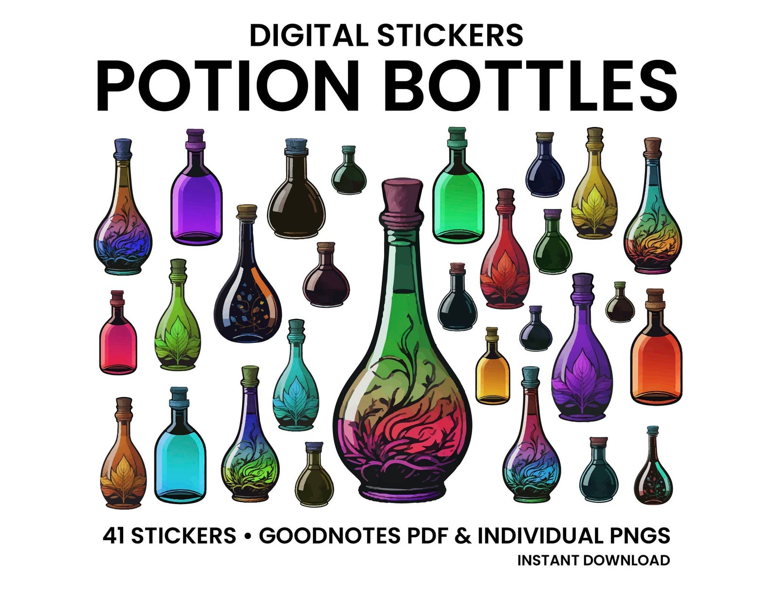Digital Stickers, Potion Bottles, Goodnotes, Witchy, Gothic, Notes ...