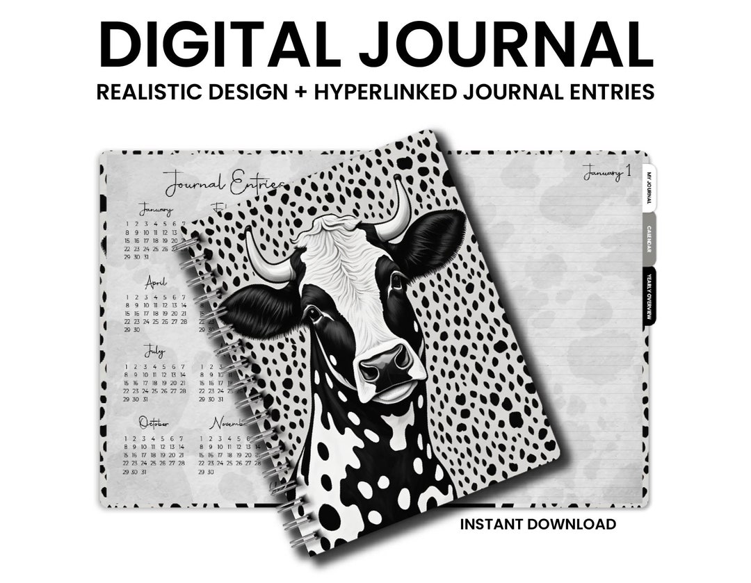 Digital Journal, Cow Print, Daily Journal, Digital Notebook, Goodnotes ...