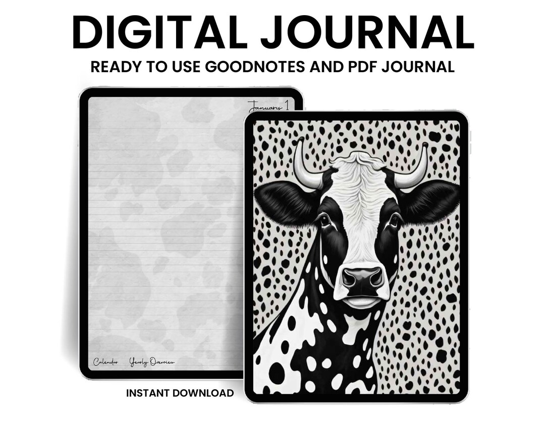 Digital Journal, Cow Print, Daily Journal, Digital Notebook, Goodnotes ...