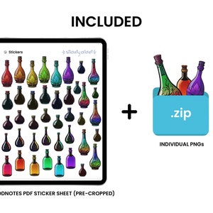 Digital Stickers, Potion Bottles, Goodnotes, Witchy, Gothic, Notes ...