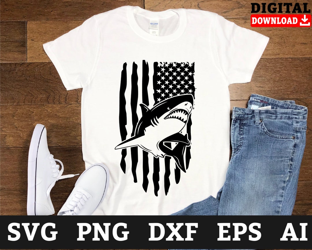 American Flag USA Patriotic Shark Svg Files Ocean Svg, Shark Cricut Svg ...