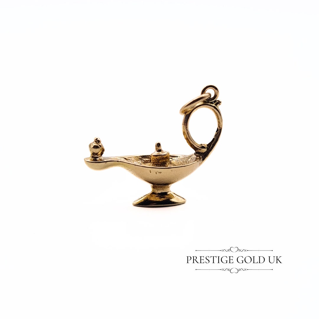 Heavy Vintage Gold Lamp Charm - 1970s Genie Lamp Pendant Gift - Ornate ...