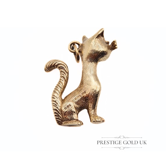 Vintage Gold Tall Cat Charm - 1960's Heavy Gold Cat … - Gem