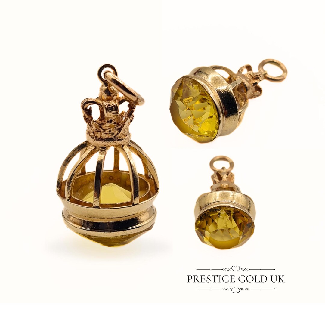 Clearance Item Gold Citrine Crown Pendant - 1970s Ornate Royal Crown ...