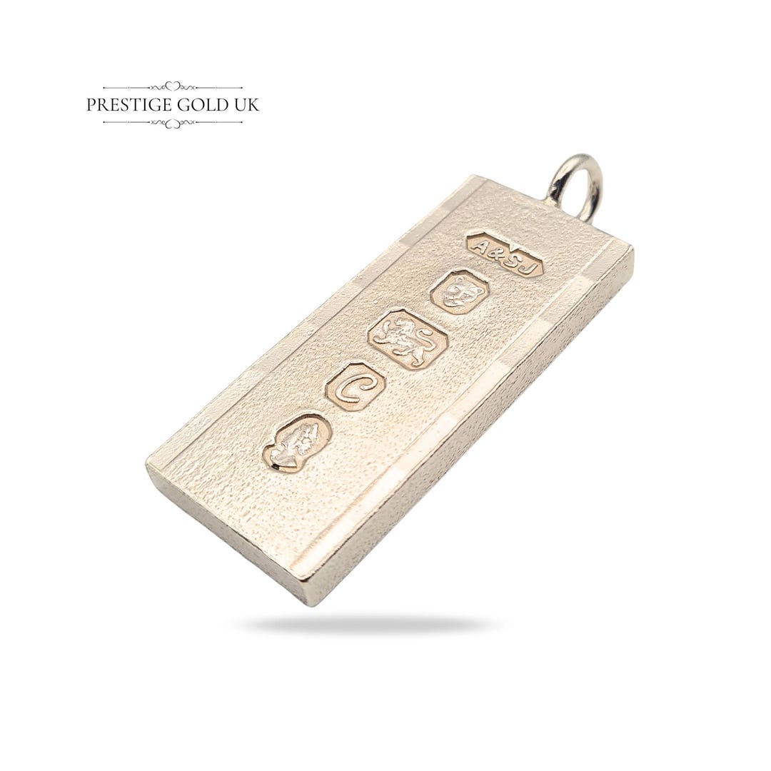 925 Silver Ingot Pendant London 1977, Heavy Silver 31g Ingot With ...