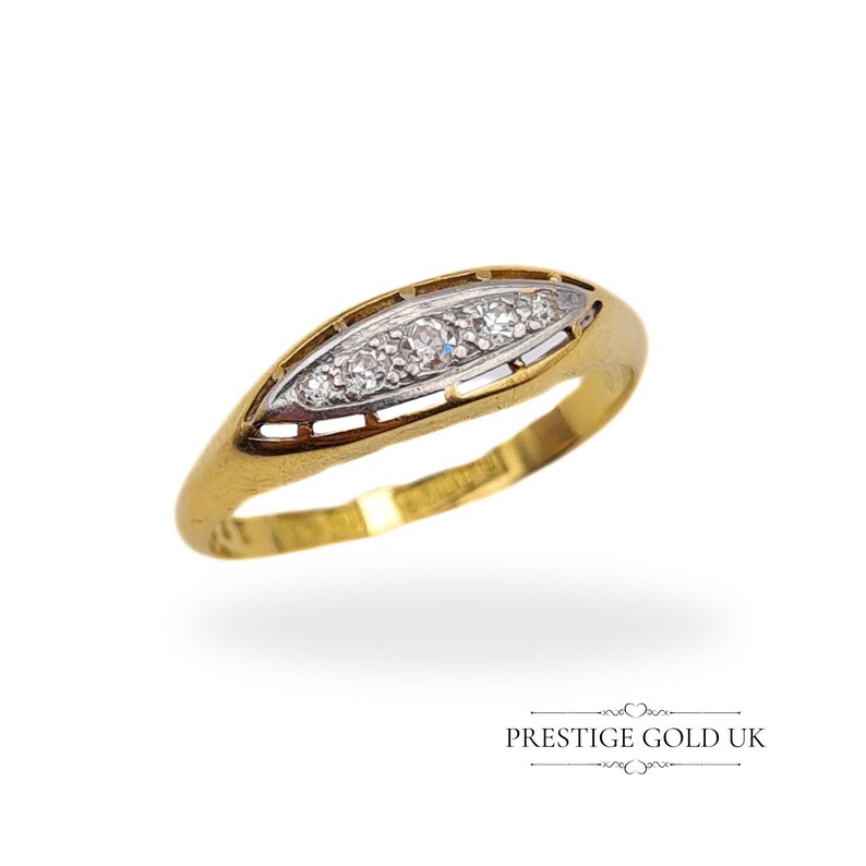 Antique 18ct Gold Boat Ring, Diamond Accent, Stamped 18ct, Crafted by ...