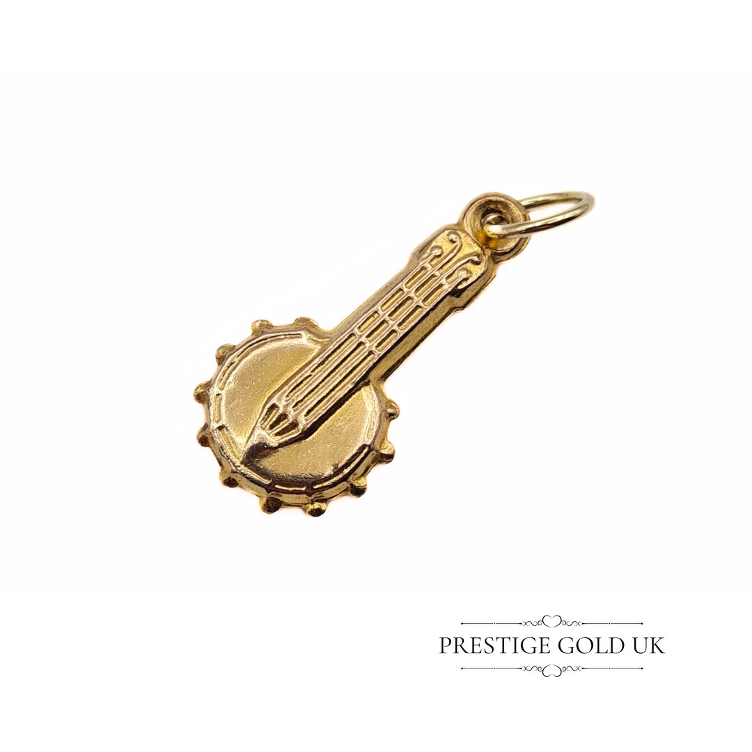 Vintage Gold Banjo Charm - 9ct Hollow Tiny Banjo Musical Instrument ...