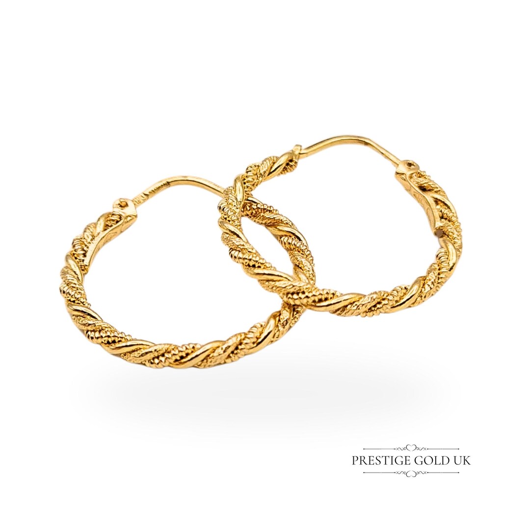 Quality 9ct Gold Rope Twist Hoop Earrings, Vintage 14mm Hoops With ...