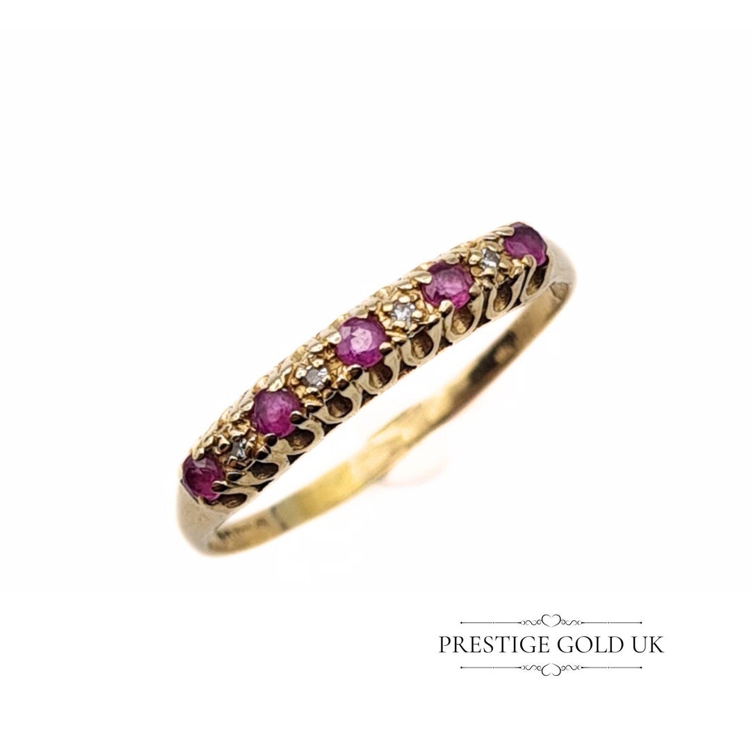 Vintage Gold Ruby & Diamond Half Eternity Ring 9ct - 1990s Gold Diamond and Ruby Channel Set ...