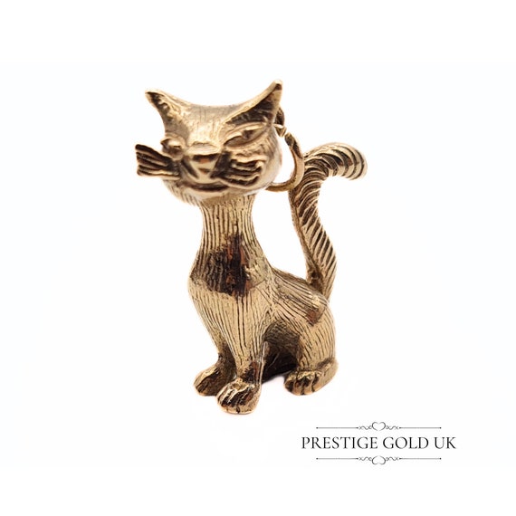 Vintage Gold Tall Cat Charm - 1960's Heavy Gold Cat … - Gem