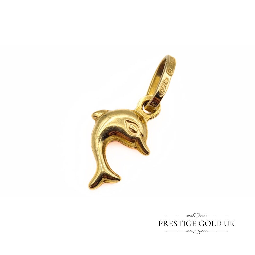 Tiny Vintage Gold Dolphin Pendant - 18ct Small Gold Dolphin Charm - Mid ...