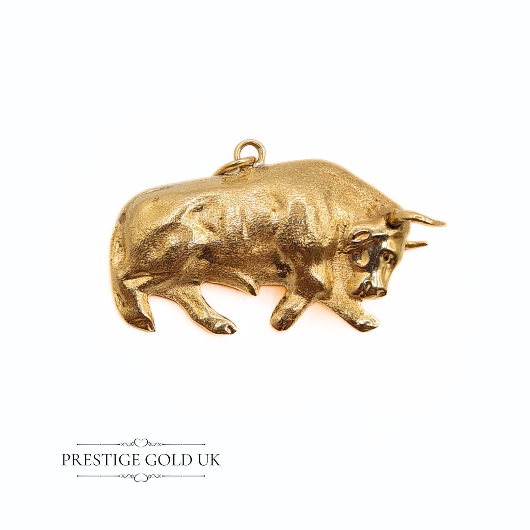 9ct Gold Taurus Bull Charm - Vintage Ornate Taurus the Bull Pendant ...