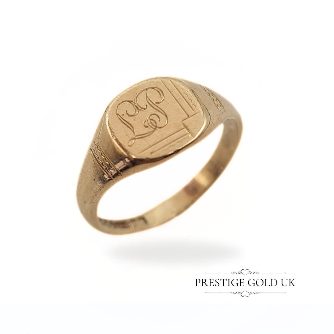 Vintage Gold Signet Ring 9ct - 1980's Inscribed With the Initials L.P ...