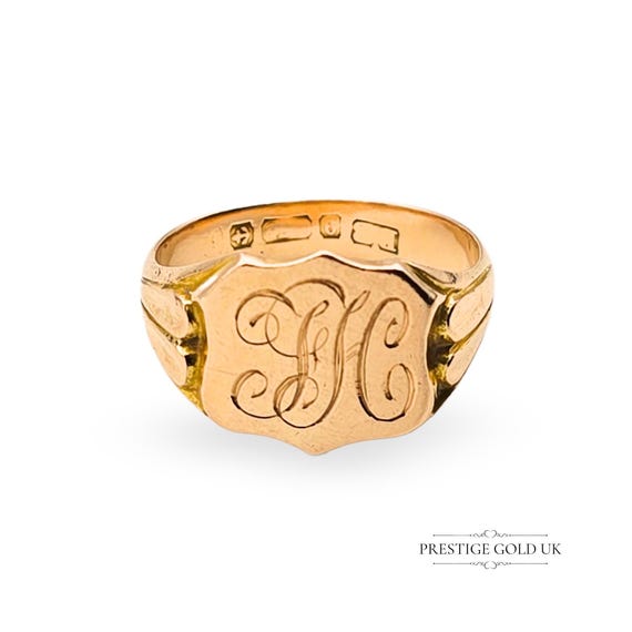 9ct Rose Gold Ornate Signet Ring, Monogrammed FH, Ful… - Gem