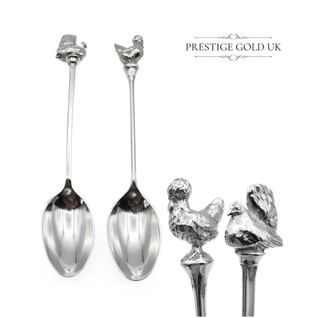 1920's Small Silver Chicken Spoons - Antique Ornate Sterling Silver ...