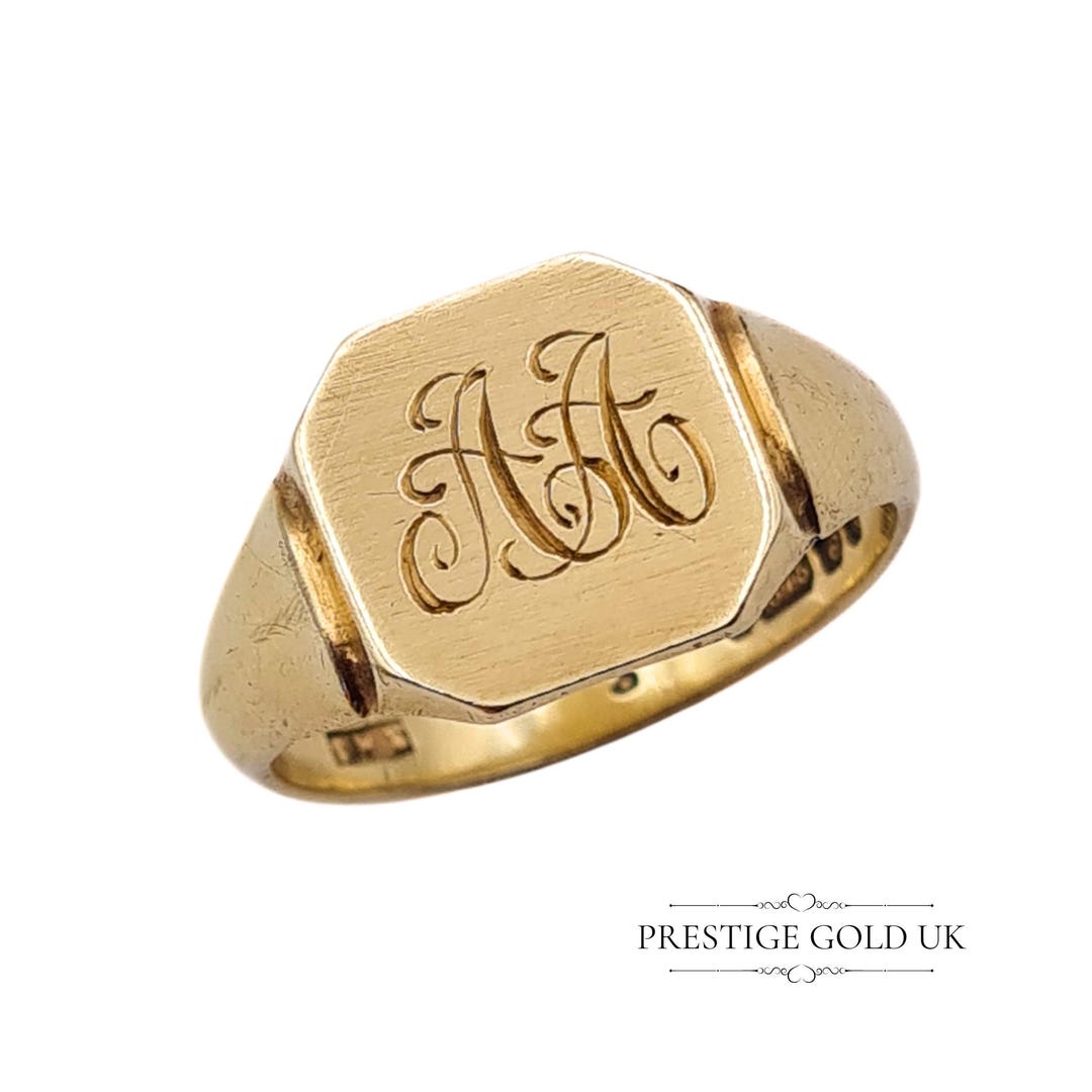 Vintage 9ct Gold Square Face Signet Ring, Initials aa, Fully Hallmarked ...