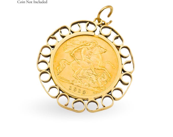 9ct Gold Half Sovereign Mount - Yellow Gold Scroll Edge Sovereign ...