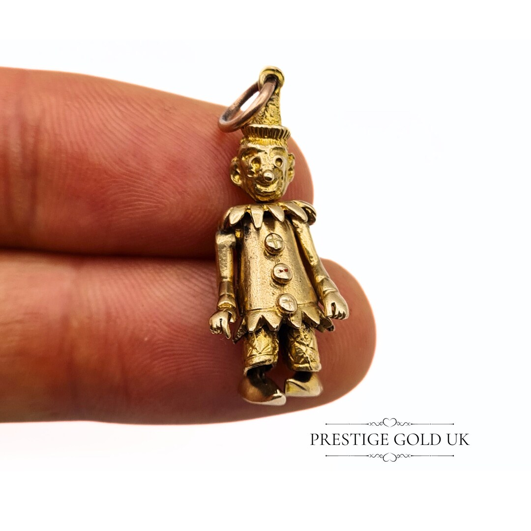 Vintage Gold Moving Clown Pendant - 1960s Quality Clown Necklace ...