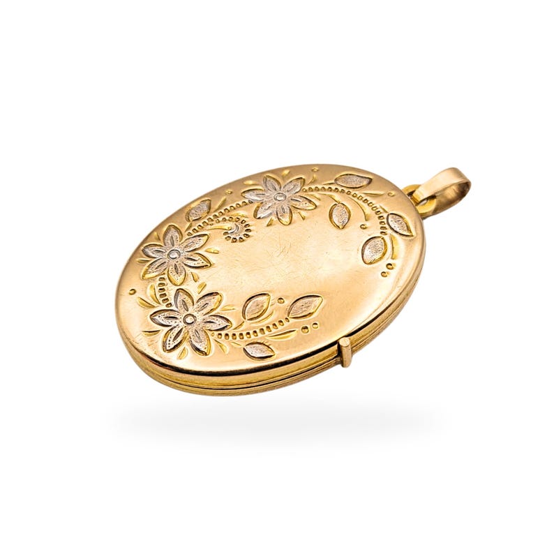 Large 9ct Gold Floral Engraved Oval Locket, Vintage Solid Yellow Gold ...