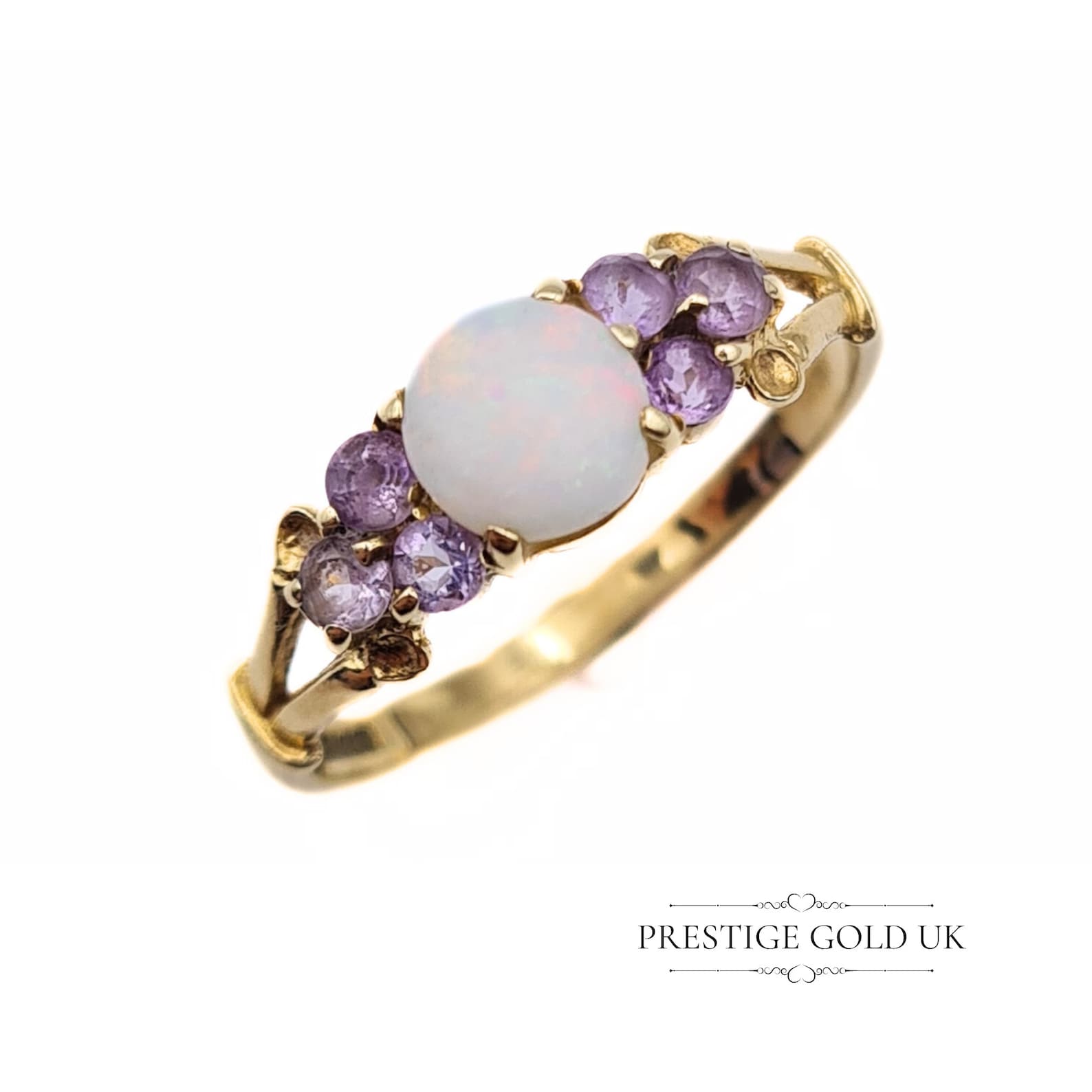 Vintage Gold Amethyst & Opal Ring 9ct - Opal and Amethyst Gold Ring ...