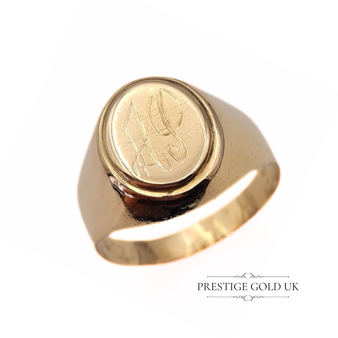 Vintage Gold Signet Ring 9ct Inscribed Gold Signet Ring Retro Hollow ...