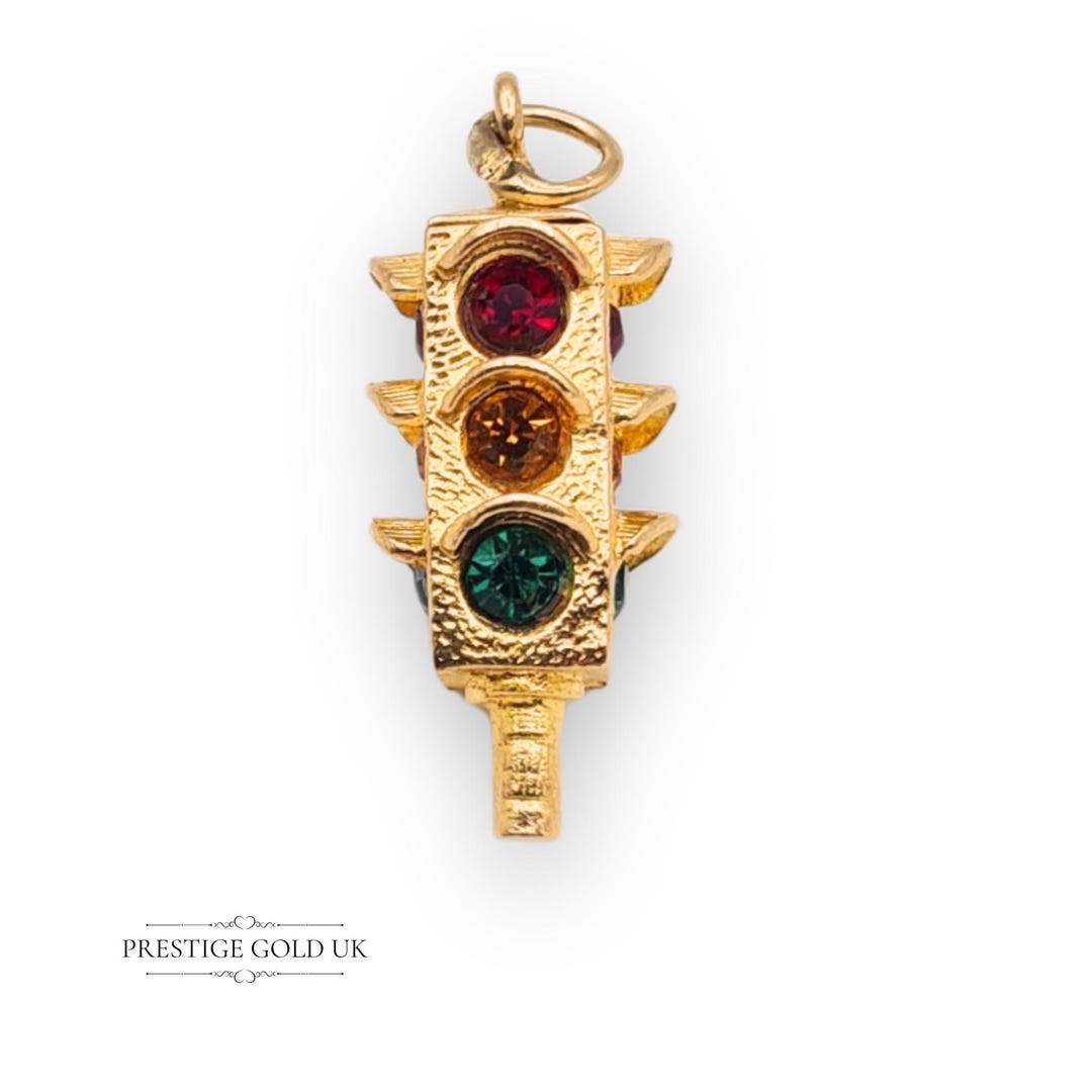 9ct Gold Traffic Light Charm With Red Amber Green Glass, Vintage ...