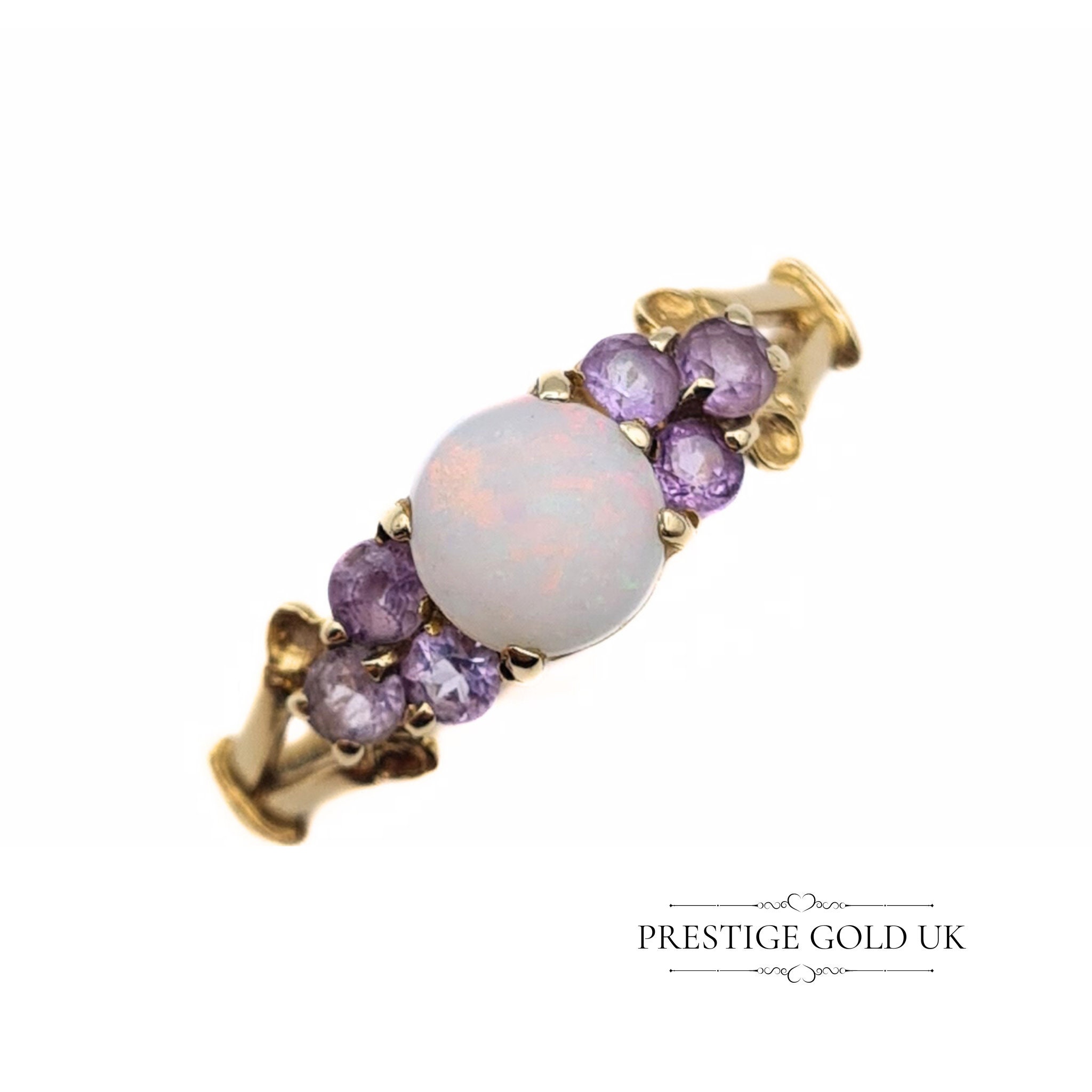 Vintage Gold Amethyst & Opal Ring 9ct - Opal and Amethyst Gold Ring ...