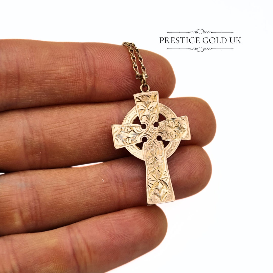 Vintage Rose Gold Celtic Cross Pendant & Necklace 9ct - Rose Gold ...
