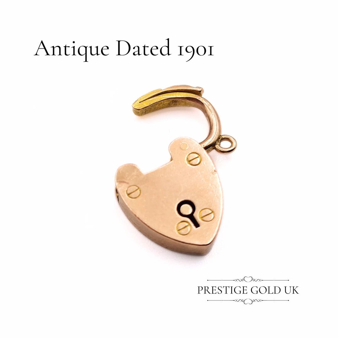 Antique 1901 Small Rose Gold Heart Padlock | 1.8g Chunky Victorian ...
