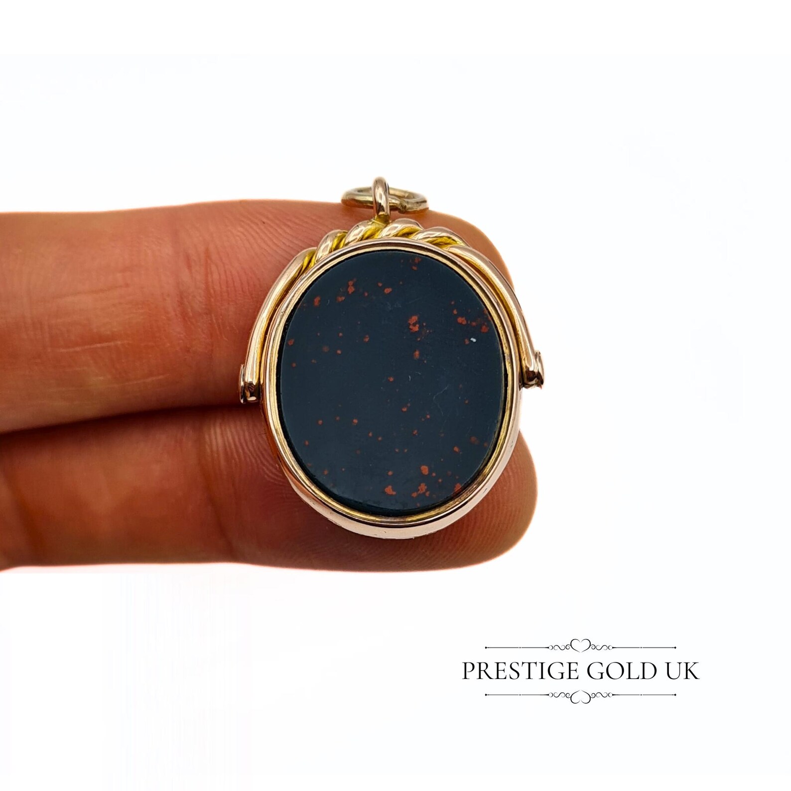 1800s' Rose Gold Antique Fob 9ct - Victorian Spinning Fob - Bloodstone ...