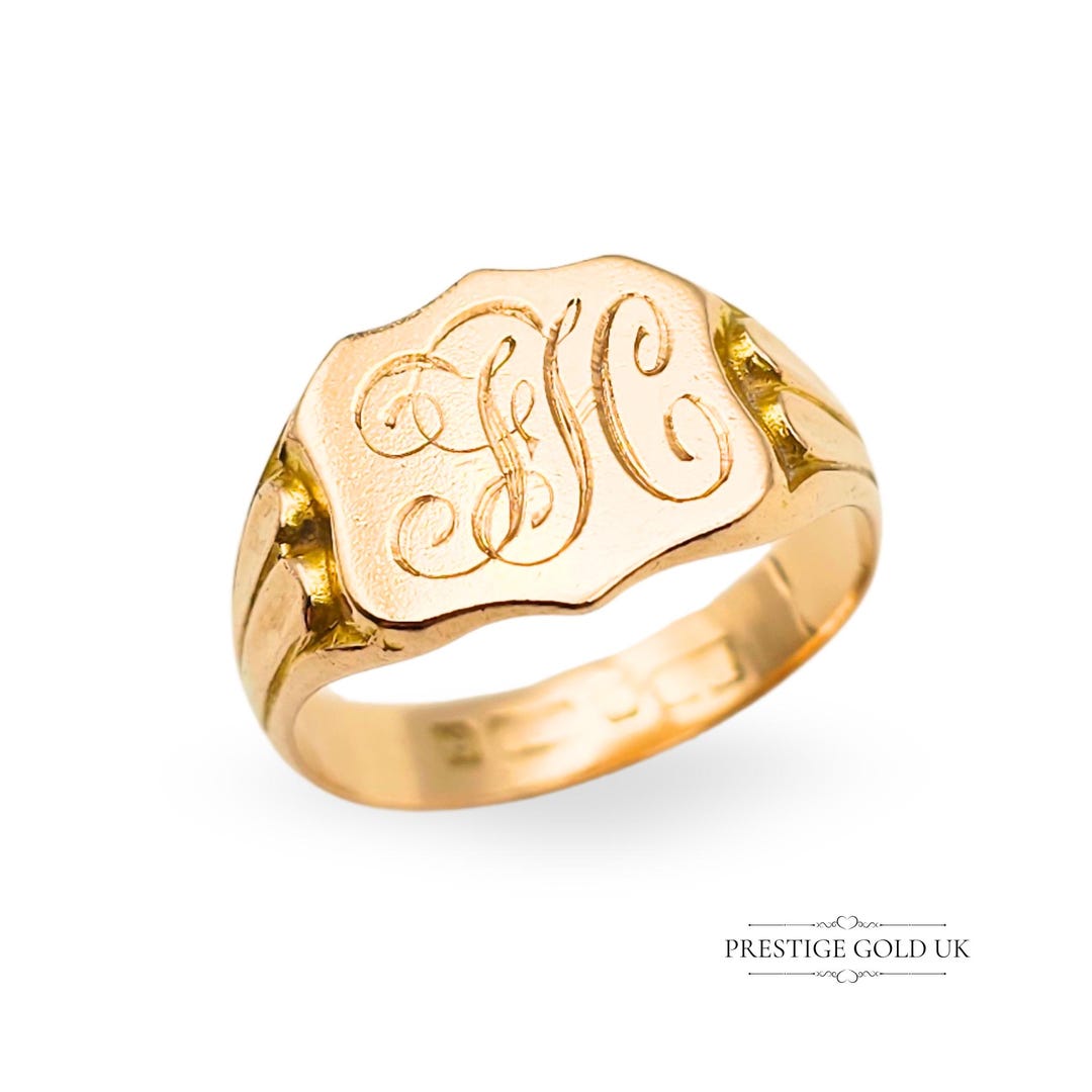 9ct Rose Gold Ornate Signet Ring, Monogrammed FH, Fully Hallmarked ...