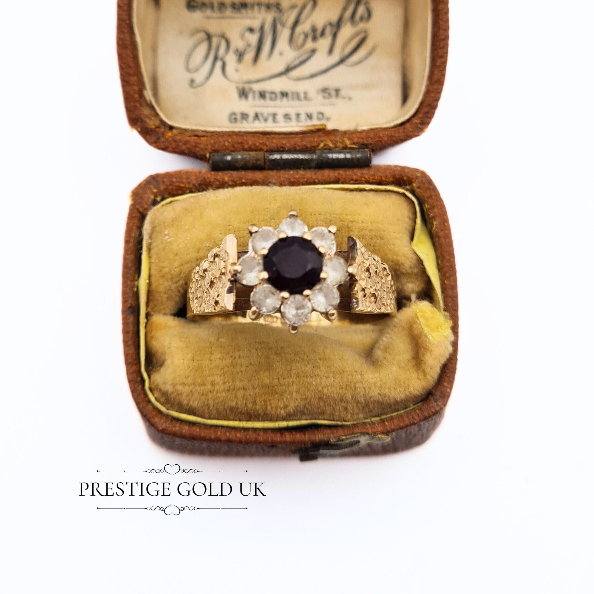 Vintage Gold Garnet Ring 9ct 1970's Garnet Cubic Zirconia Ring Large ...