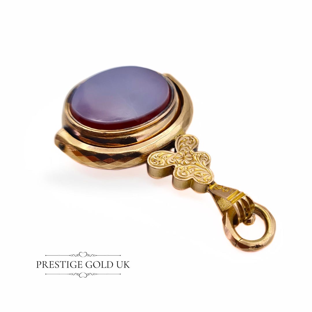 Antique 10ct Gold Rotating Fob - Gold Spinning Bloodstone & Sardonyx ...