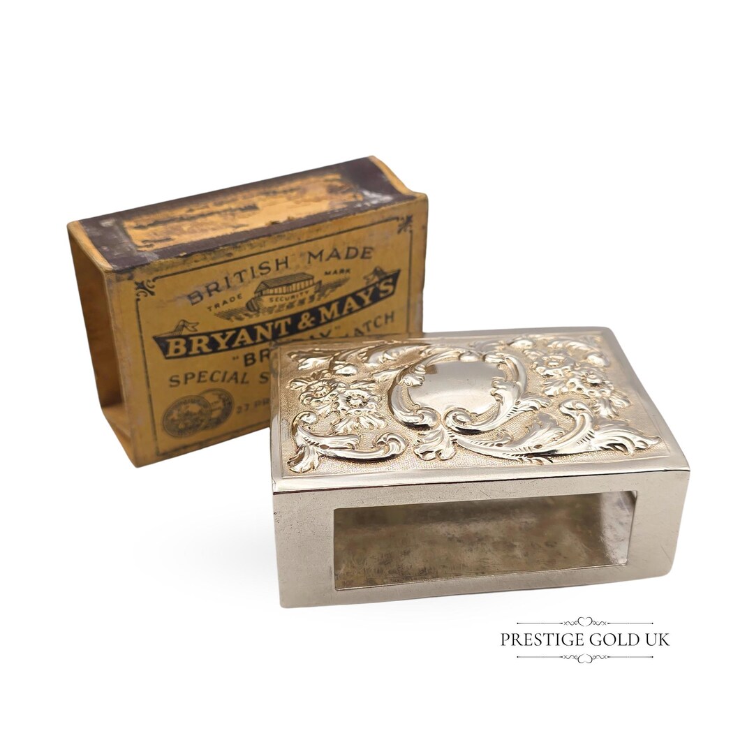 Antique Solid Silver Matchbox Holder, London 1901, Rococo Floral ...