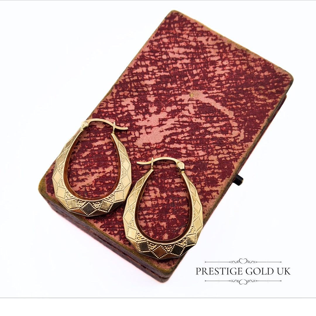Vintage Gold Gypsy Earrings - 9ct Large Gold Creole Hoops - Oval Boho ...