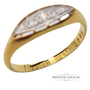 Antique 18ct Gold Boat Ring, Diamond Accent, Stamped 18ct, Crafted by ...
