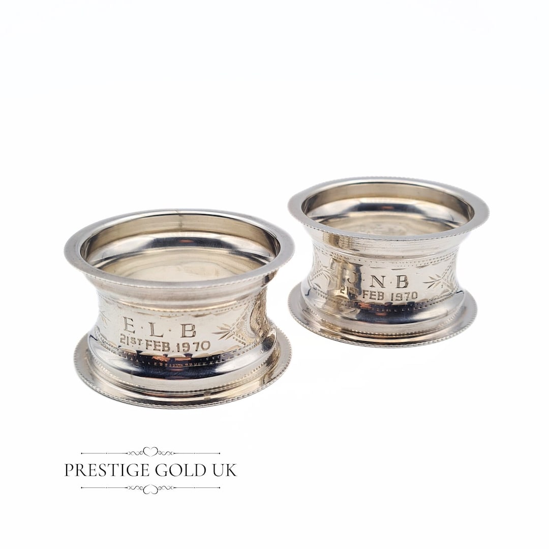 Vintage Monogrammed Napkin Rings - 1960s Solid Silver Napkin Rings ...