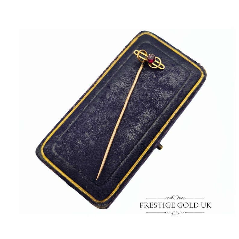 Red Sapphire and 9ct Gold Stick Pin - Solid Gold Hat Pin - Bow Design ...