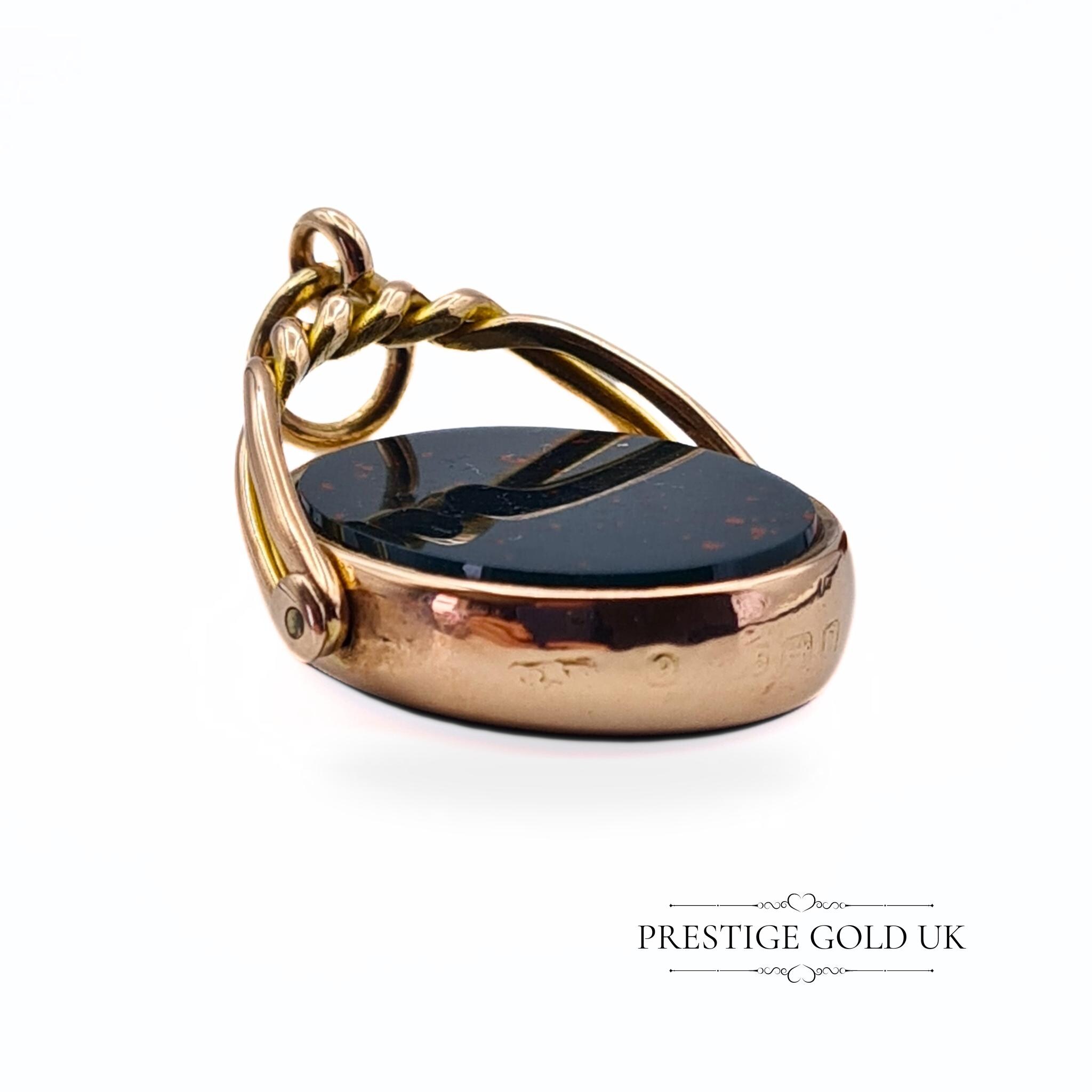 1800s' Rose Gold Antique Fob 9ct - Victorian Spinning Fob - Bloodstone ...