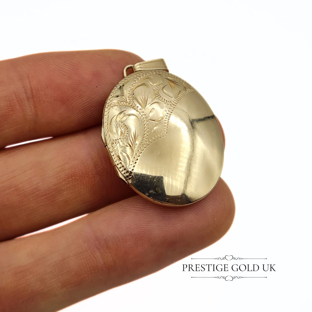 9ct Gold Oval Engraved Locket 9ct - Vintage Oval Locket - Solid Gold ...
